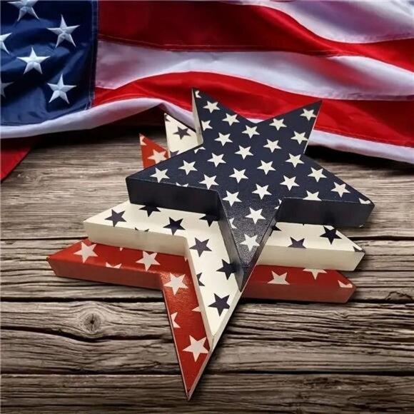Holiday | Independence Day Hanging Decor Memorial Day Wooden Star ...